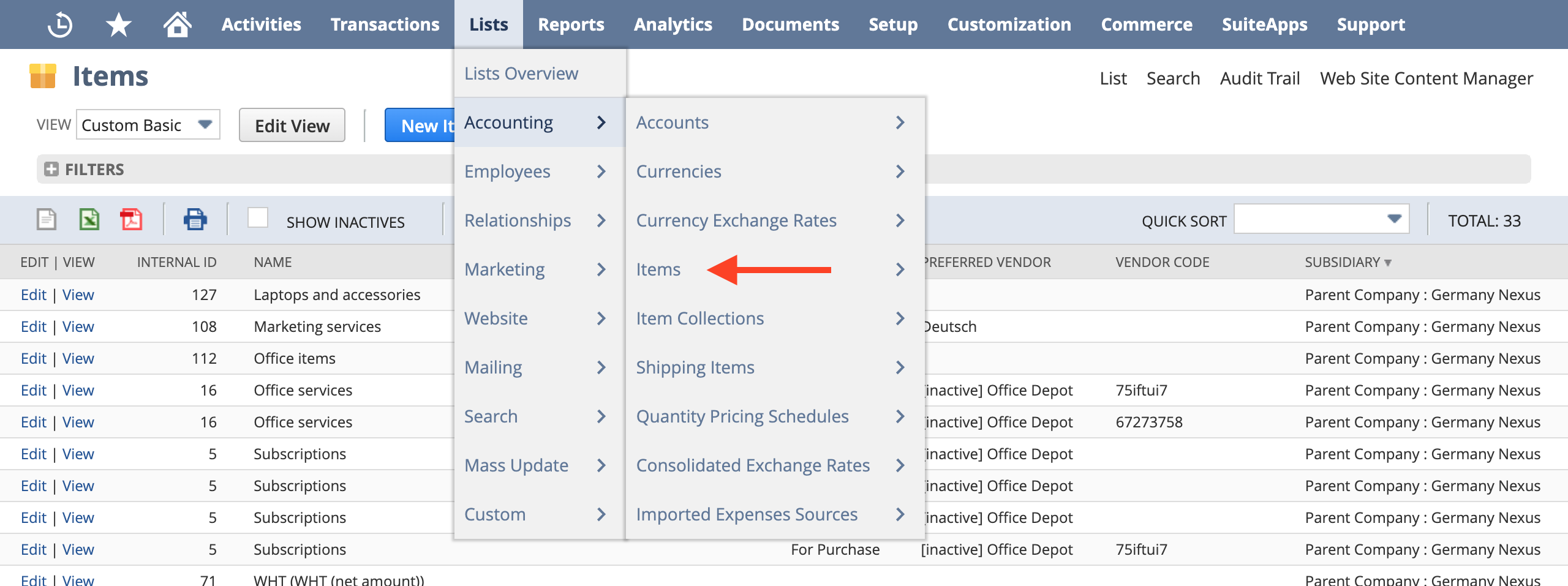 NetSuite Items Integration